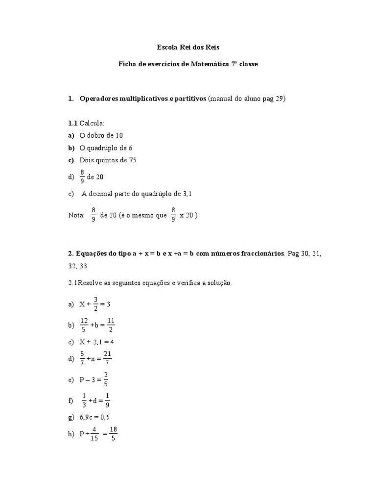 7 Classe Matematica | PDF | Conceitos matemáticos | Números