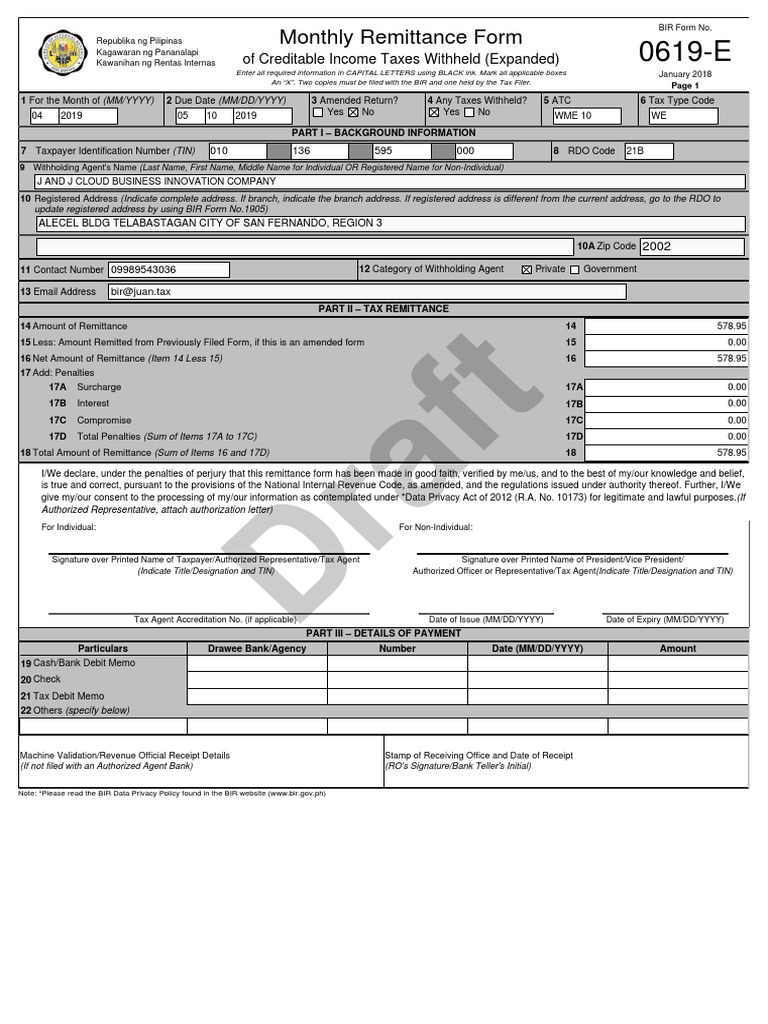 Draft: Monthly Remittance Form | PDF | Withholding Tax | Taxes