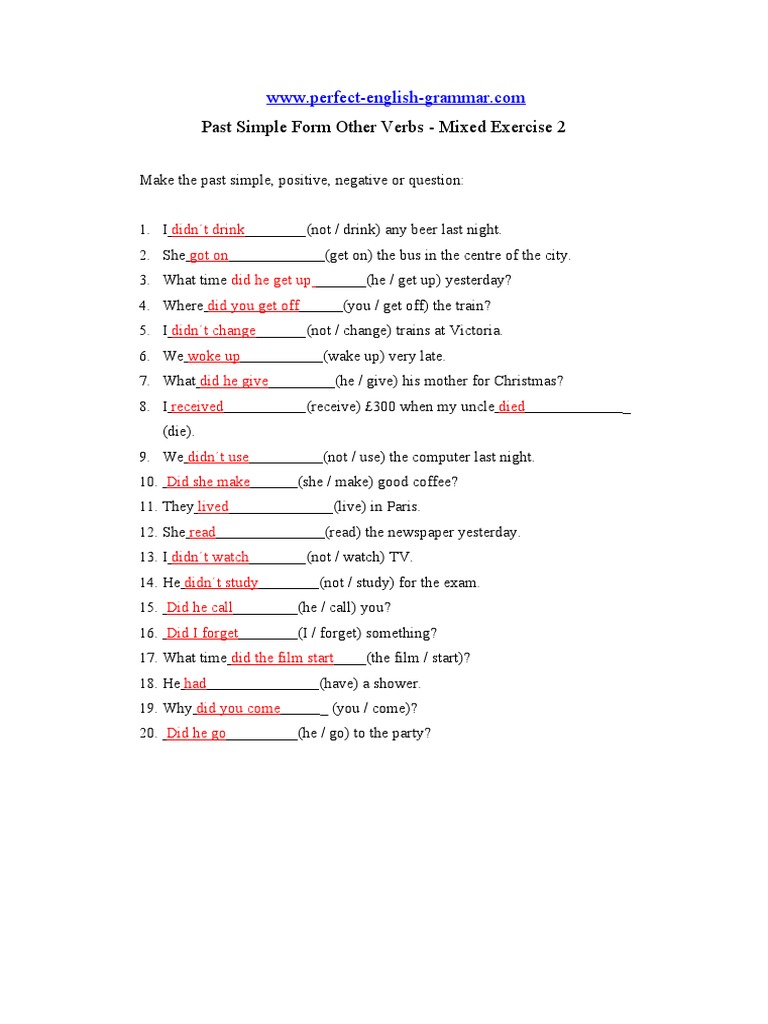 Past Simple Form Other Verbs - Mixed Exercise 2 | PDF