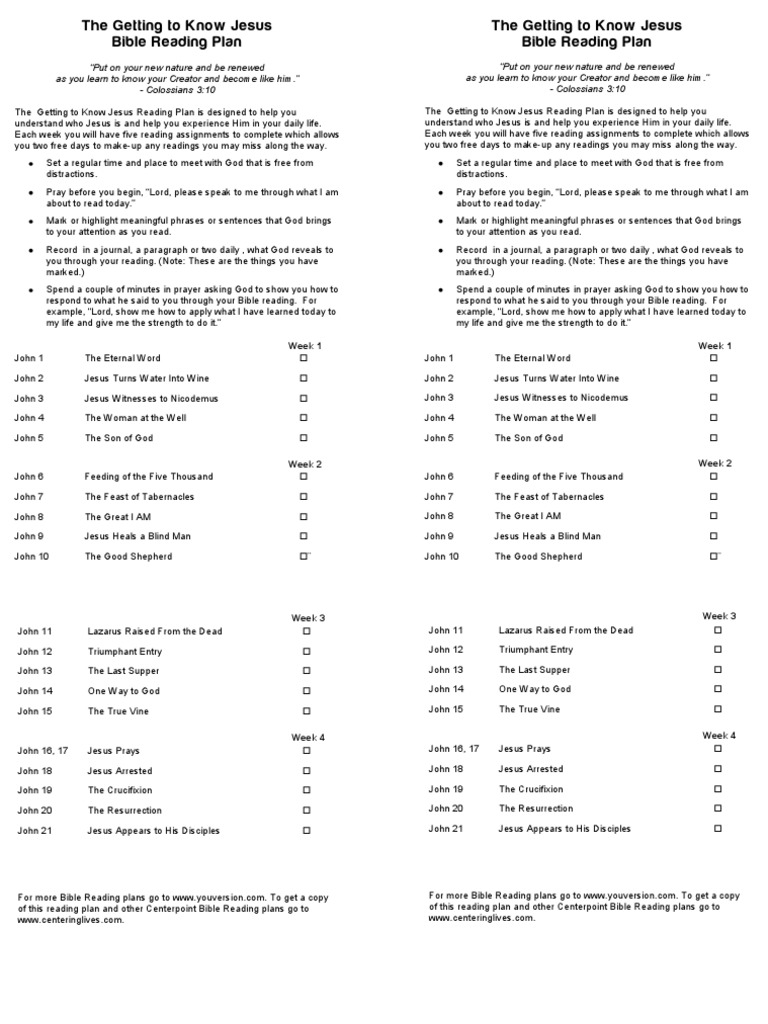 Bible Reading Plan - Getting To Know Jesus | PDF | Gospel Of John ...