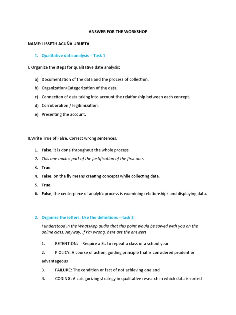 Qualitative Data Analysis Workshop Answers | PDF