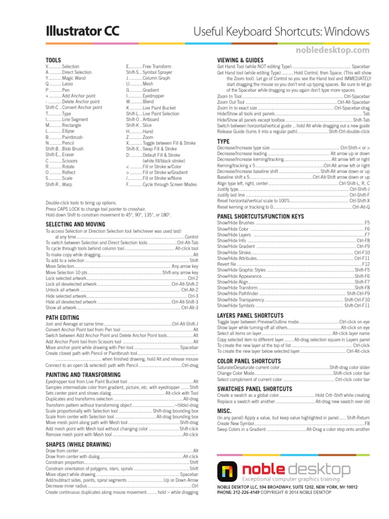 Illustrator CC: Useful Keyboard Shortcuts: Windows | PDF | Computing ...