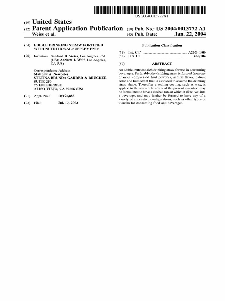 Patent Application Publication (10) Pub. No.: US 2004/0013772 A1 | PDF ...