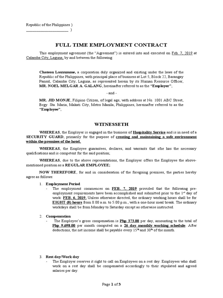 Employment Contract Sample Part Time and Full Time | PDF | Working Time ...