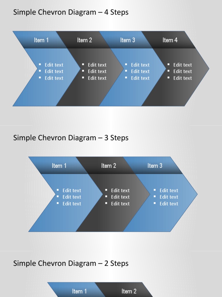 Simple Chevron Diagram - 4 Steps: Item 1 Item 2 Item 2 Item 3 Item 4 ...