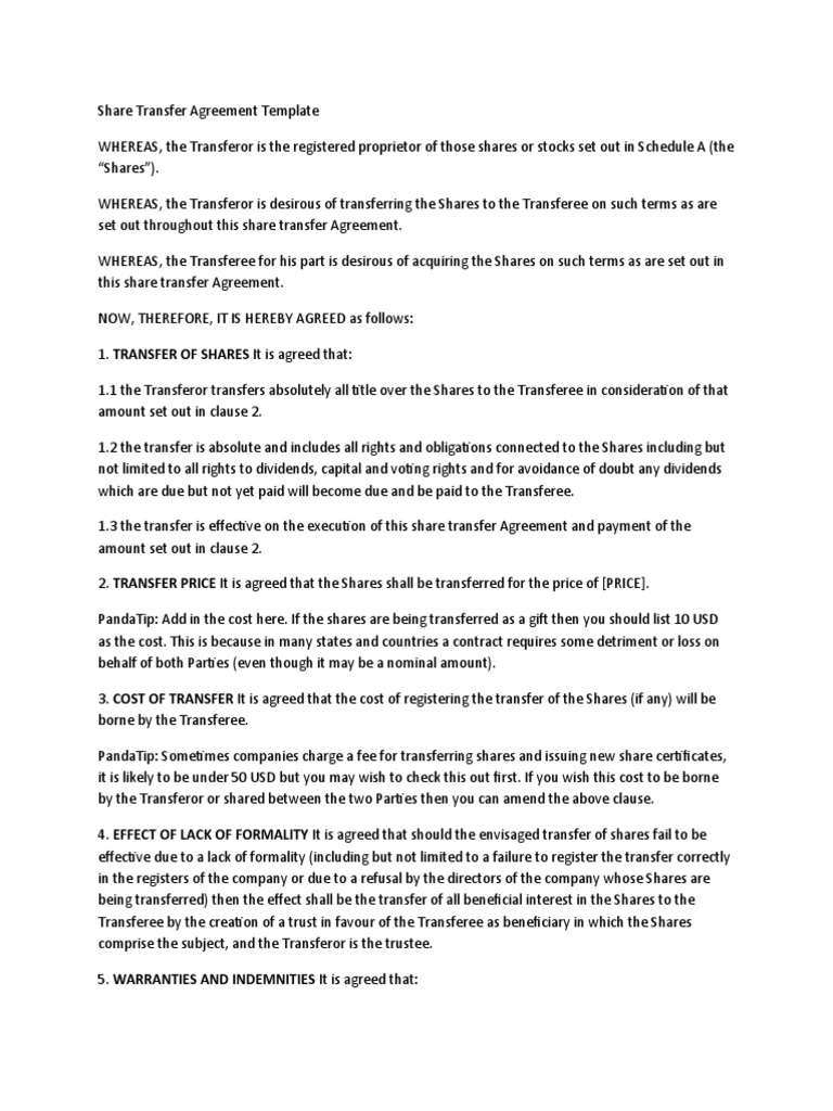 Share Transfer Agreement Template | PDF | Stocks | Arbitration