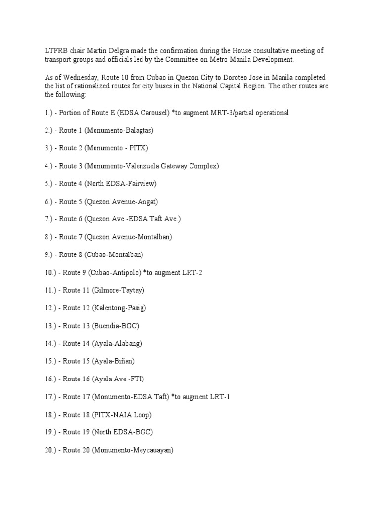Edsa Carousel Bus Route | PDF