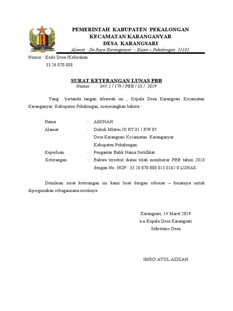Keterangan Lunas PBB | PDF