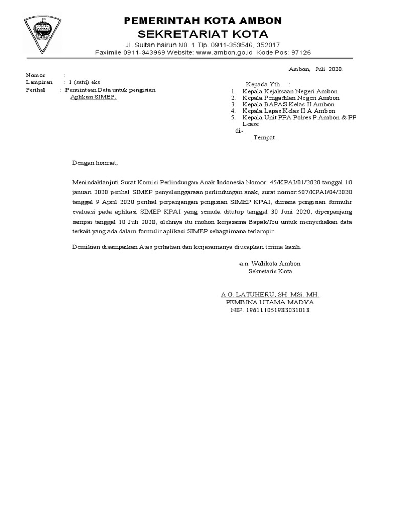 Surat Permintaan Data SIMEP | PDF