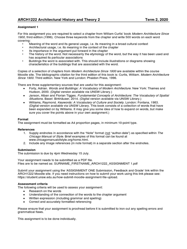 ARCH1222 Architectural History and Theory 2 2020 Assignment 1 | PDF ...