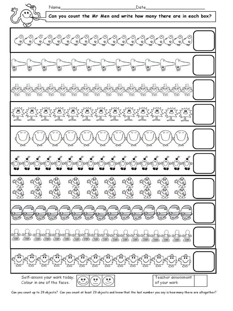 Count to 20 with Mr Men Worksheets | PDF | Home & Garden | Art