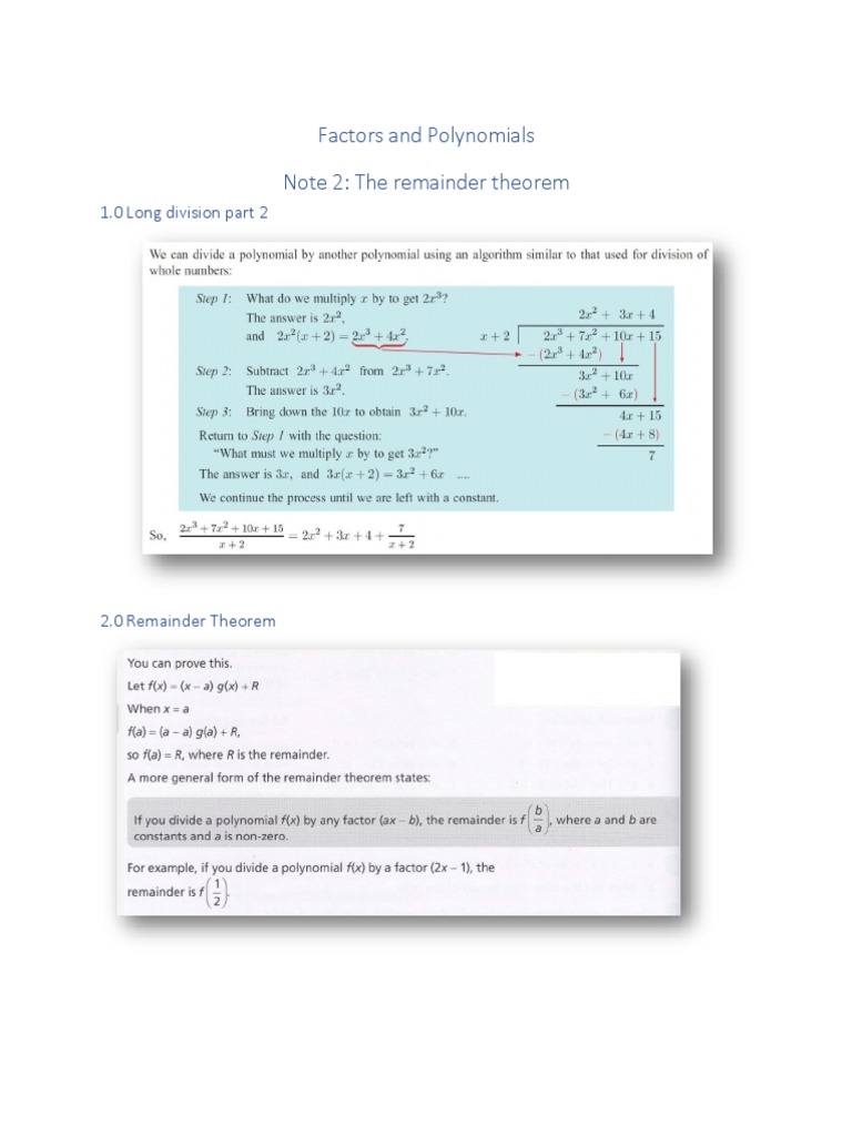Factors and Polynomials Note 2 | PDF