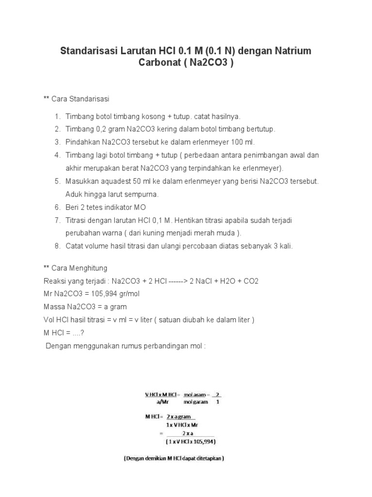 Standarisasi Larutan HCL Dengan Na2CO3 | PDF
