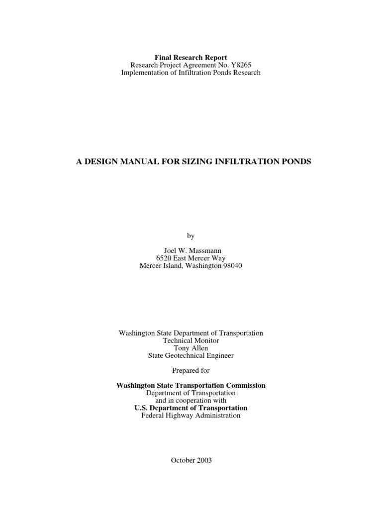 Infiltration Pond Design Manual | PDF | Stormwater | Surface Runoff