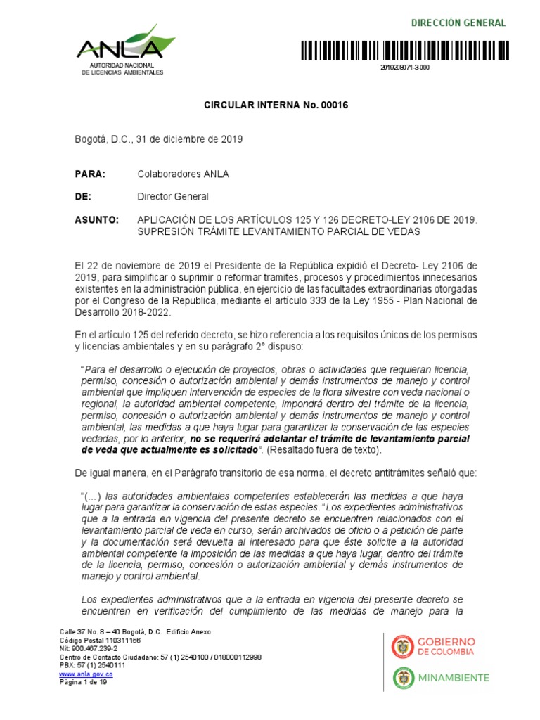 CIRCULAR INTERNA No. 00016 | PDF | Taxonomía (biología) | Ecología