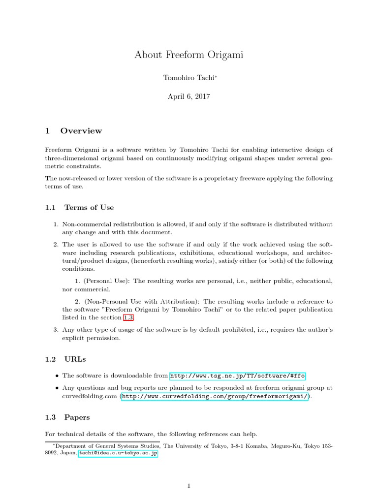 About Freeform Origami: Tomohiro Tachi April 6, 2017 | PDF | Origami ...