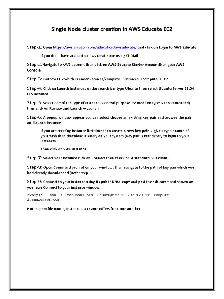 AWS Educate EC2 Single Node Hadoop Cluster Setup | PDF | Apache Hadoop | Secure Shell