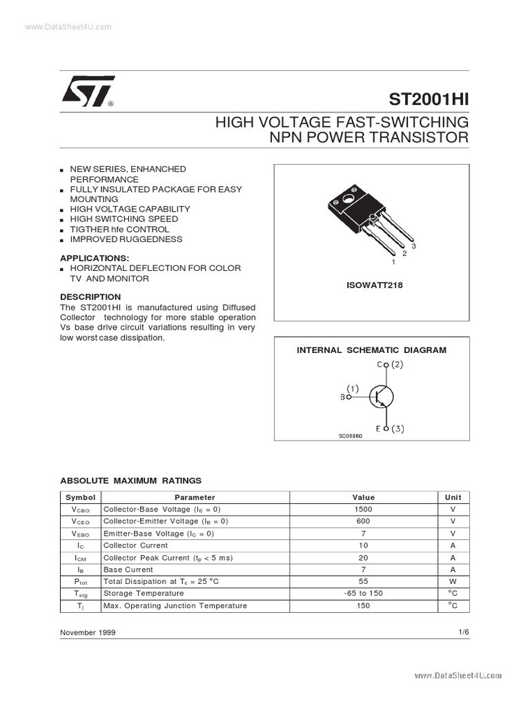 High Voltage Fast Switching NPN Power Transistor Datasheet | PDF ...