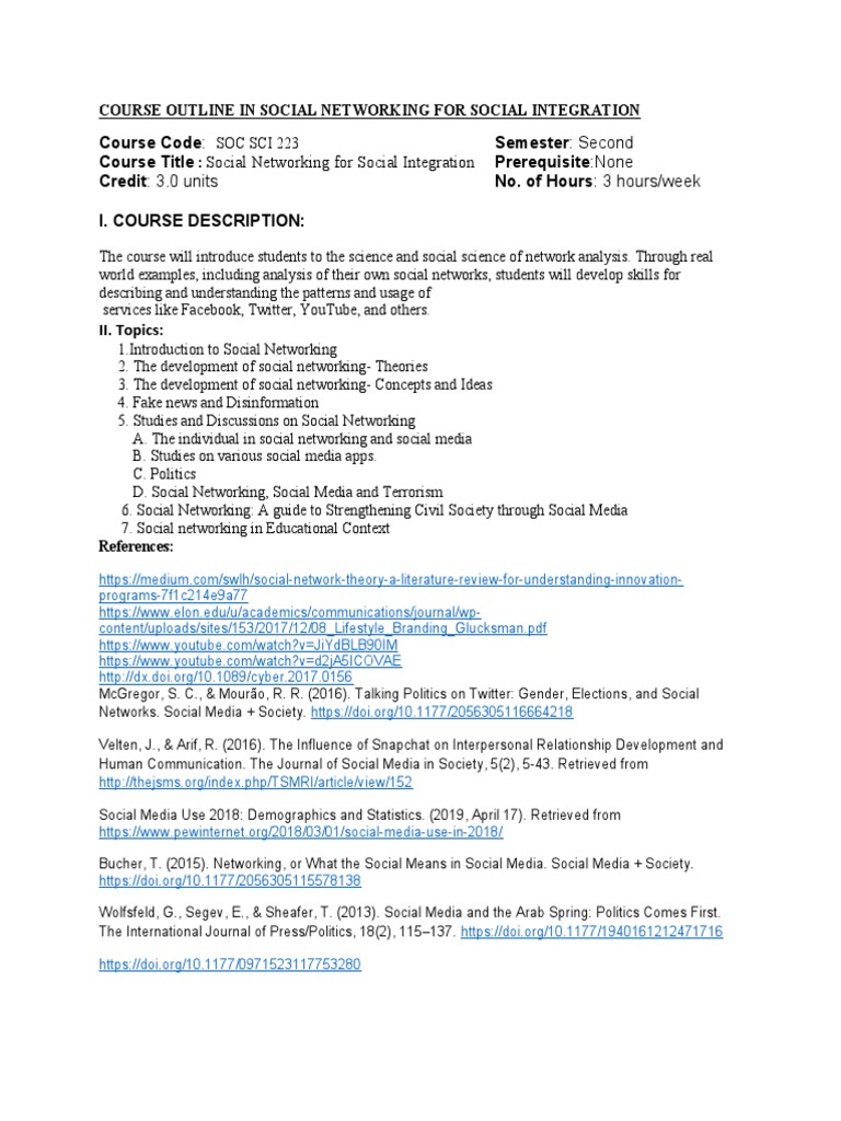 Course Outline in Social Networking | PDF | Social Media | Popular ...