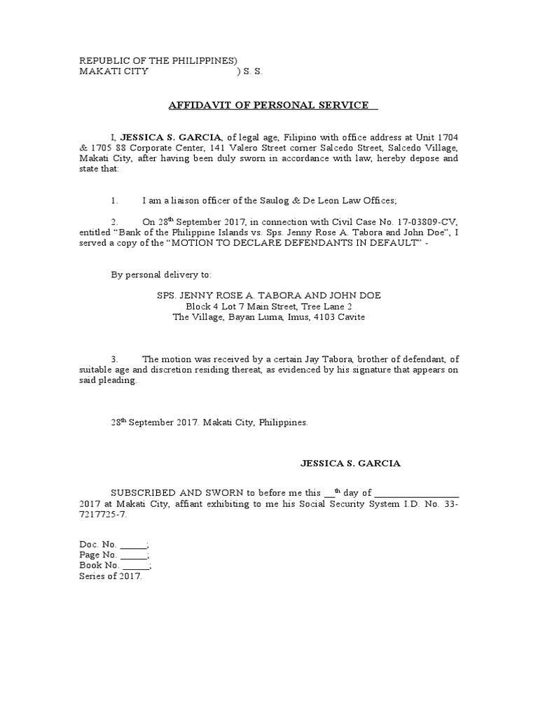 Affidavit of Personal Service - JESSICA S. GARCIA | PDF