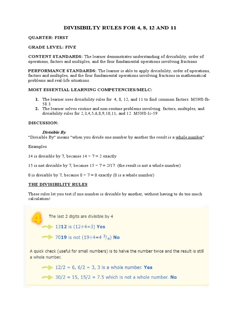 Module 1-Divisibility Rules | PDF | Teaching Methods & Materials
