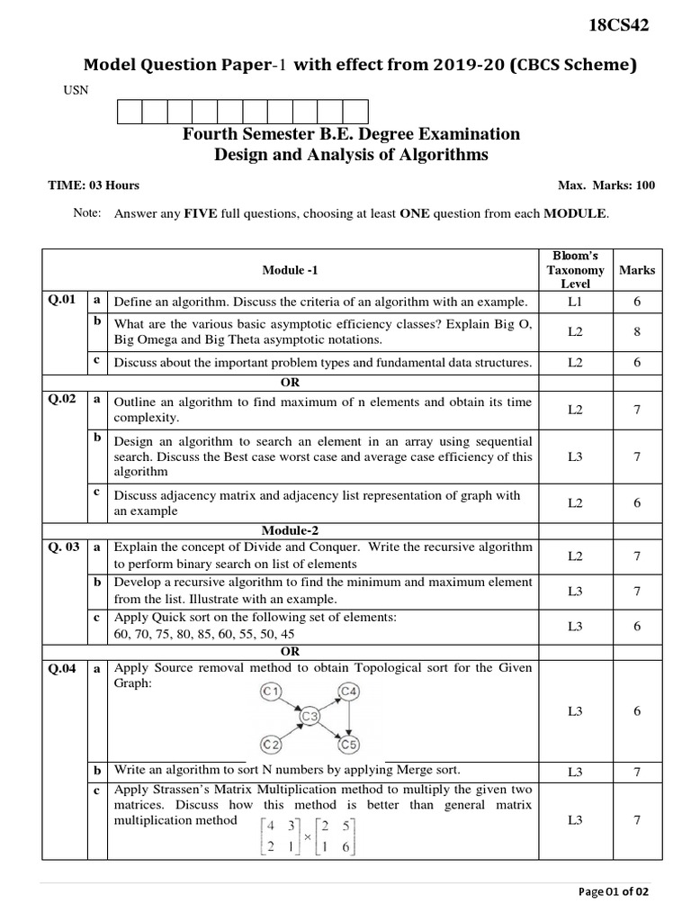 18CS42 Model Question Paper - 1 With Effect From 2019-20 (CBCS Scheme ...