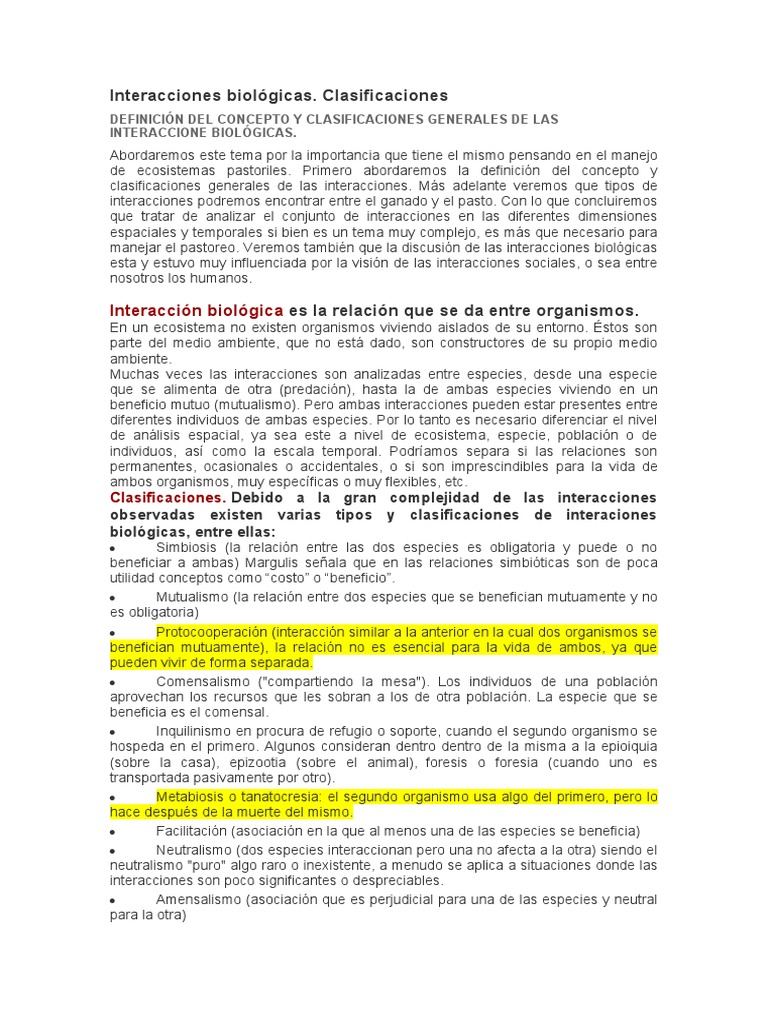 Interacciones Biológicas | PDF | Simbiosis | Depredación