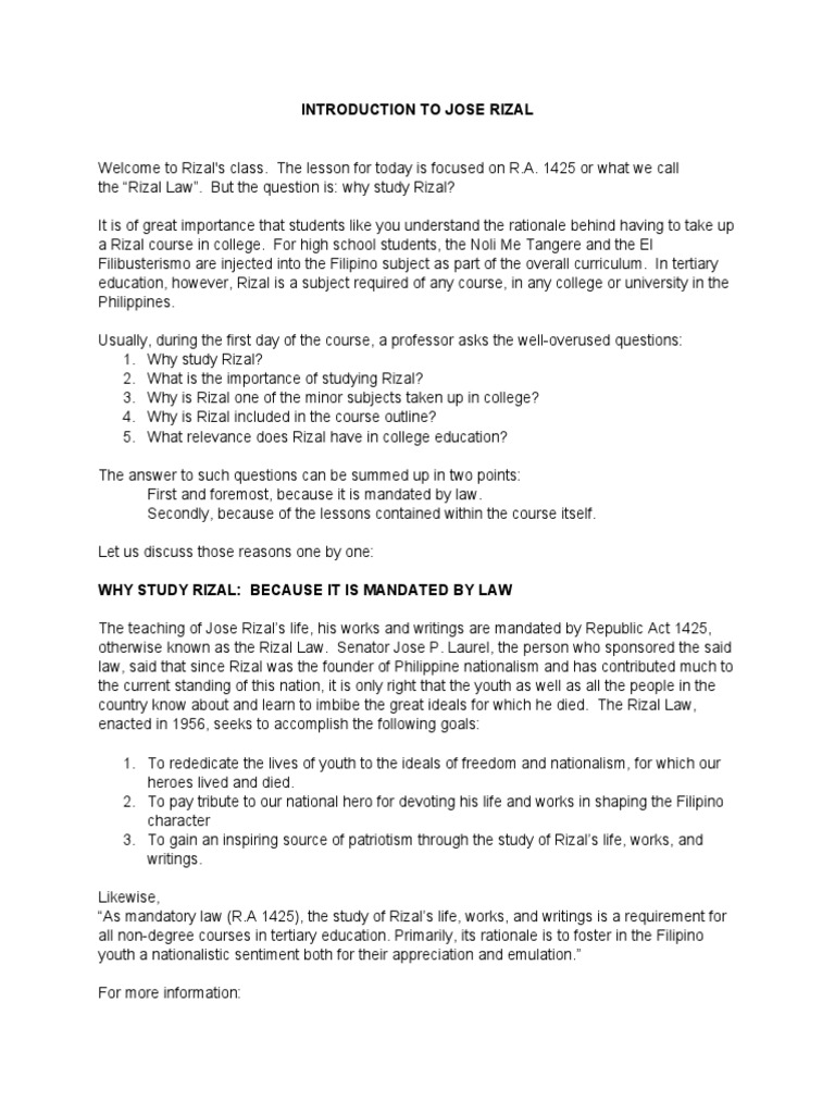 01 Introduction To Jose Rizal | PDF | Government