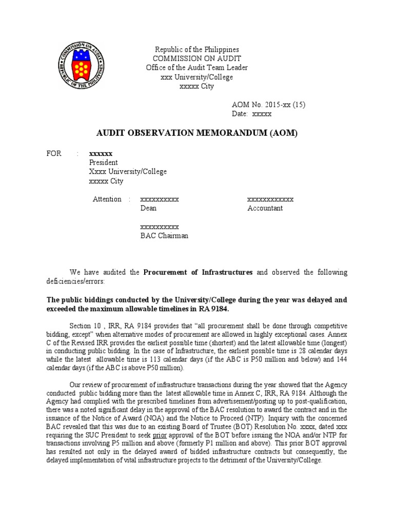 Sample Aom - Delayed Bidding Beyond Timelines | PDF | Public Law ...