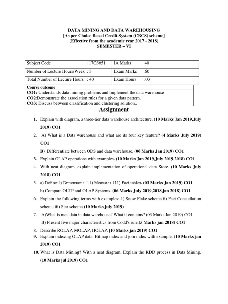 DM DW Assignment (17775) PDF | PDF | Data Warehouse | Statistical Classification