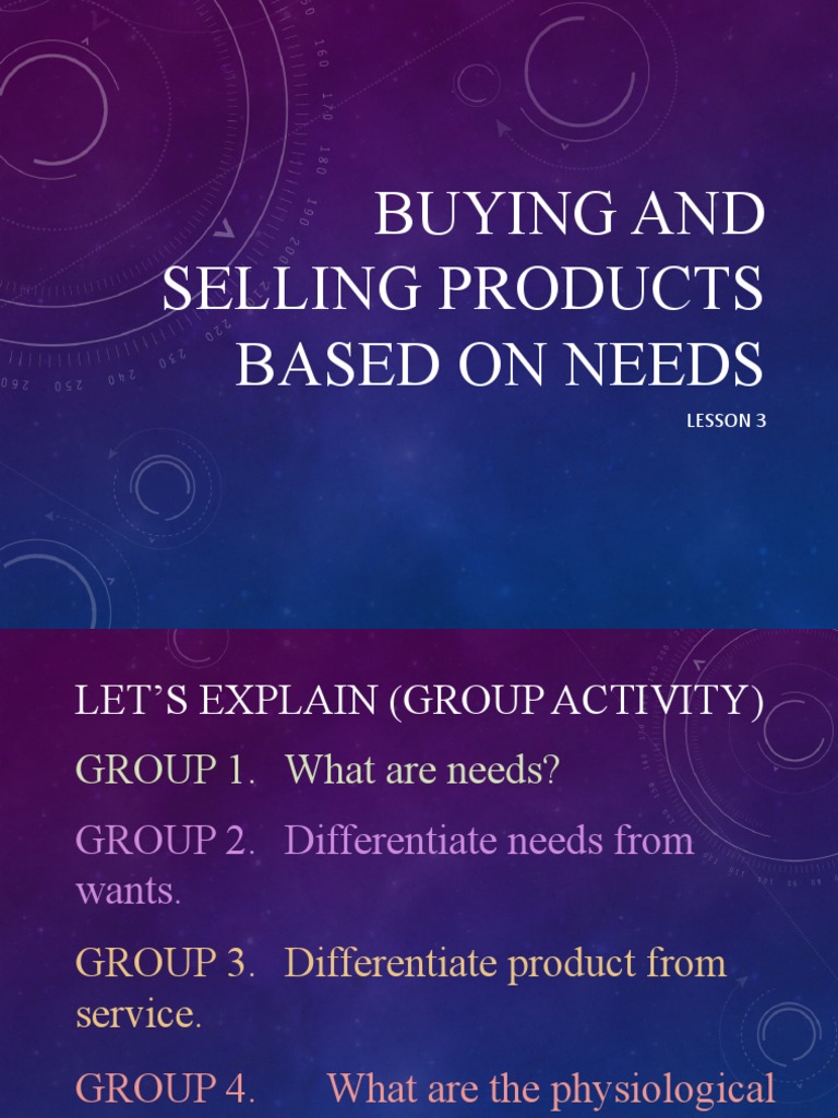 Buying and Selling Products Based On Needs: Lesson 3 | PDF