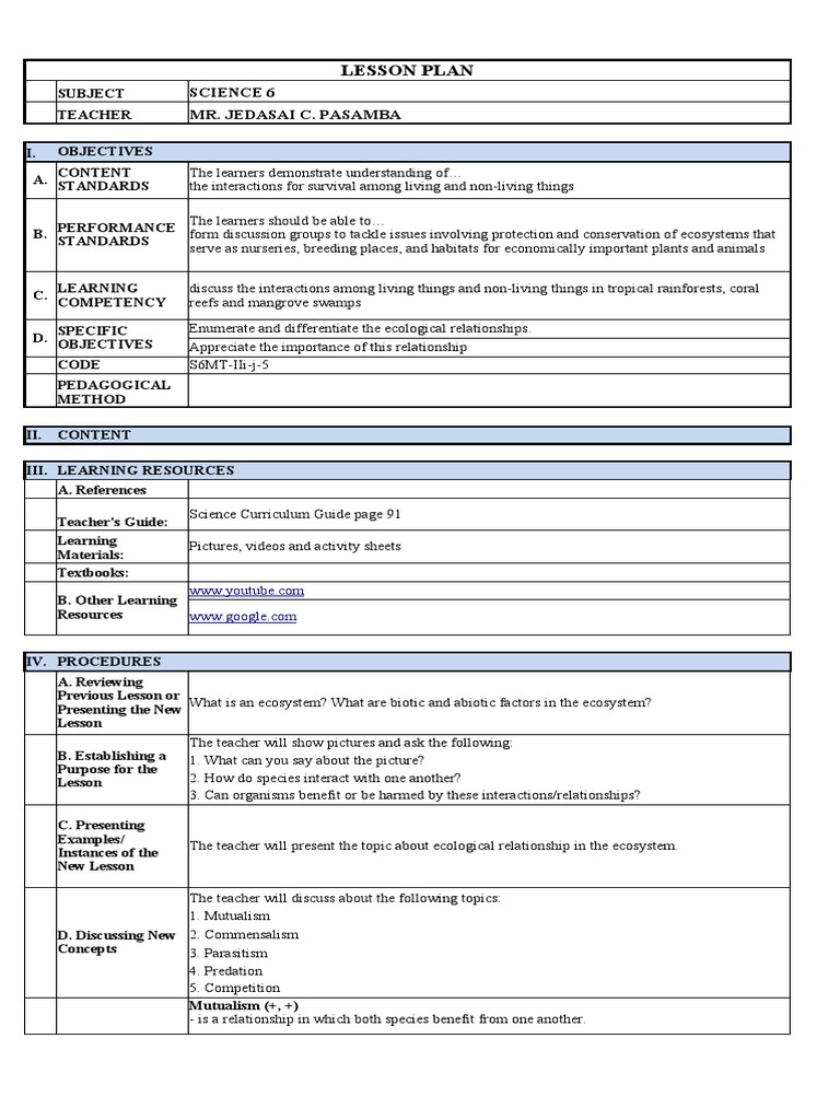 Lesson Plan Grade 6 TLE | PDF | Parasitism | Learning