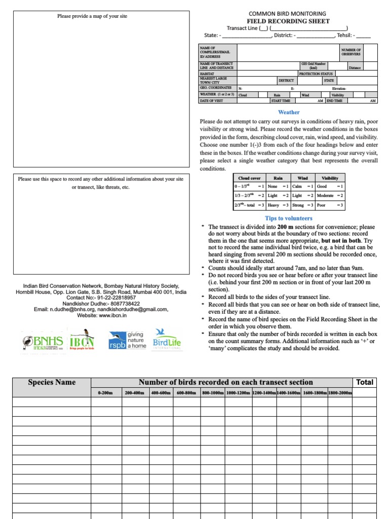 Bird Monitoring Field Sheet | PDF | Weather | Earth Sciences