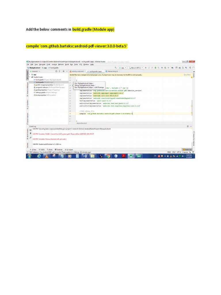 Add The Below Comments in Build - Gradle (Module App) | PDF