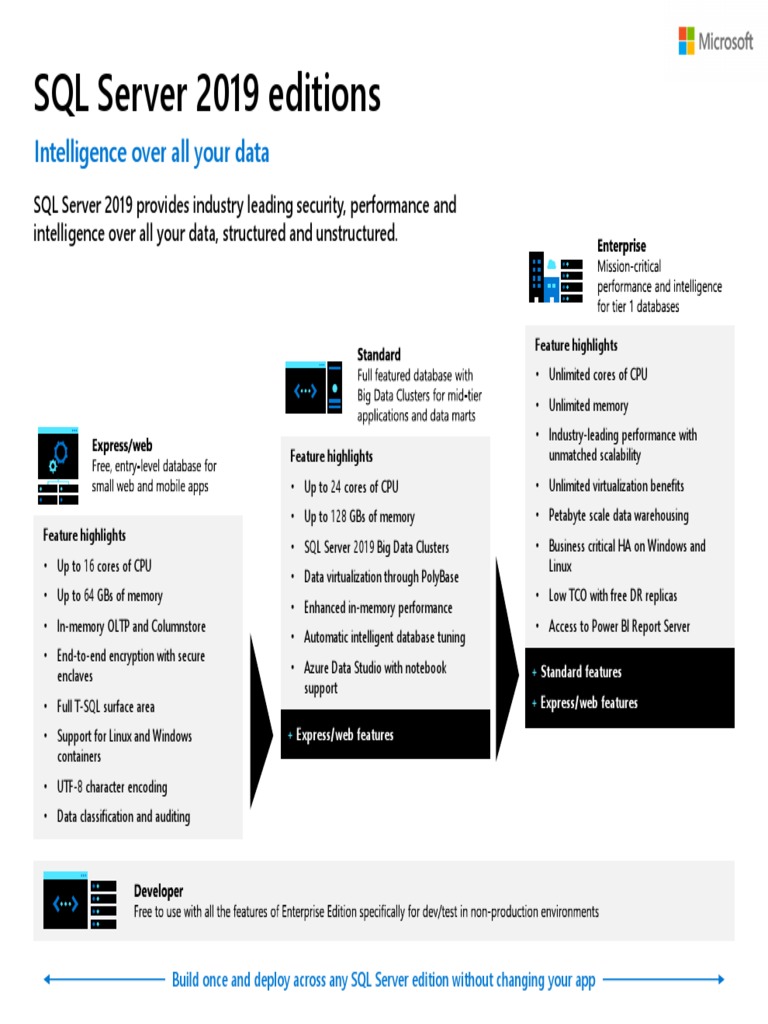 SQL Server 2019 Editions Datasheet PDF | PDF | Microsoft Sql Server ...