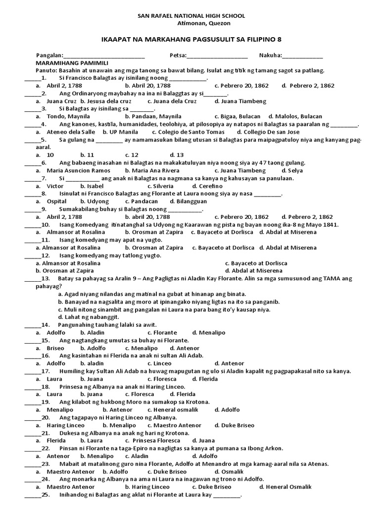 Fourth Exam Fil 8 | PDF