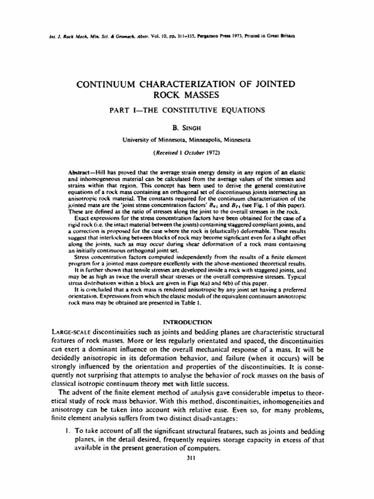1973 Singh Continuum Characterization of Jointed Rock Masses | PDF | Elasticity (Physics ...