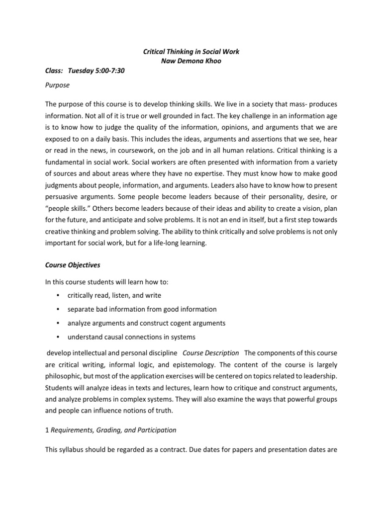 Critical Thinking in Social Work | PDF | Critical Thinking | Argument