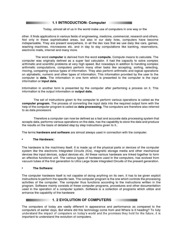 Introduction To Computer | PDF | Computer Data Storage | Input/Output