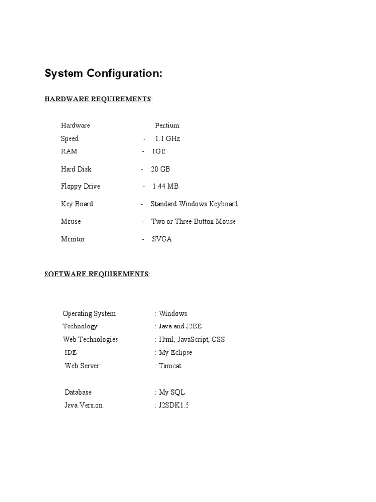 Hardware and Sofware Specification | PDF