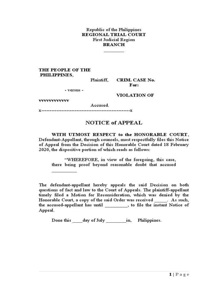 Notice of Appeal | PDF