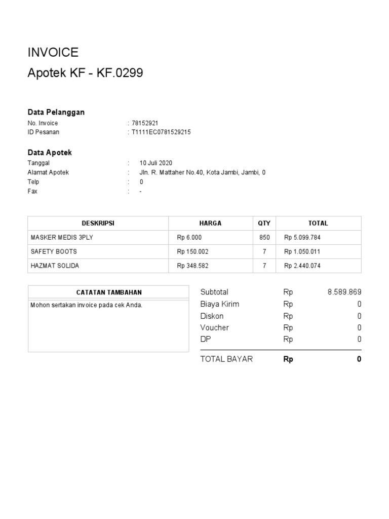 Invoice Apotek KF - KF.0299: Data Pelanggan | PDF