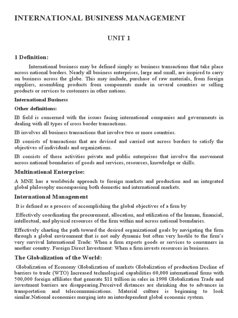 International Business Management: Unit 1 | PDF | International ...