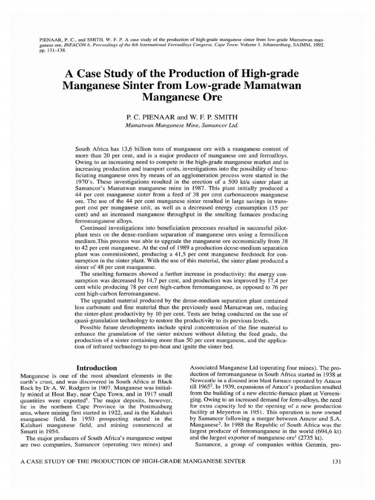 A Case Study on the Production of High-Grade Manganese Sinter from Low ...