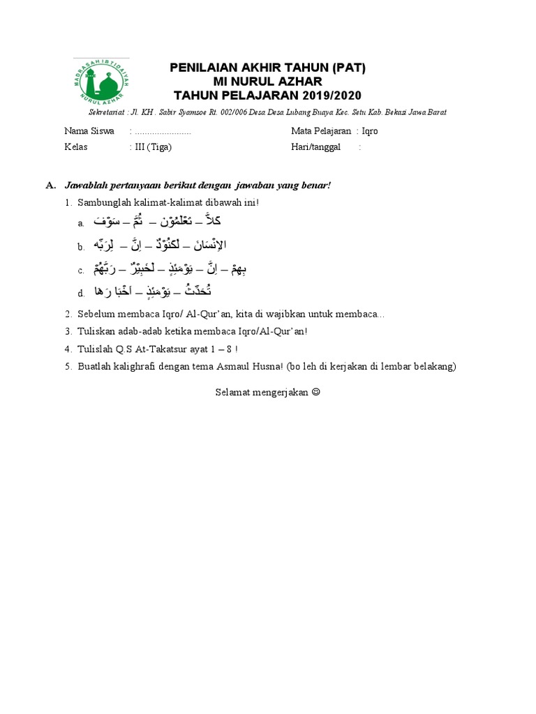 Soal Iqro KLS 3 | PDF