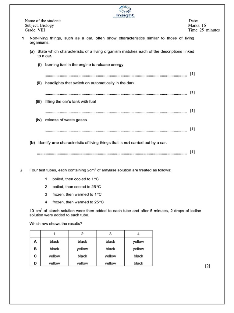 G8.Bio - CT2 - Cell, Enzyme-2.b PDF | PDF