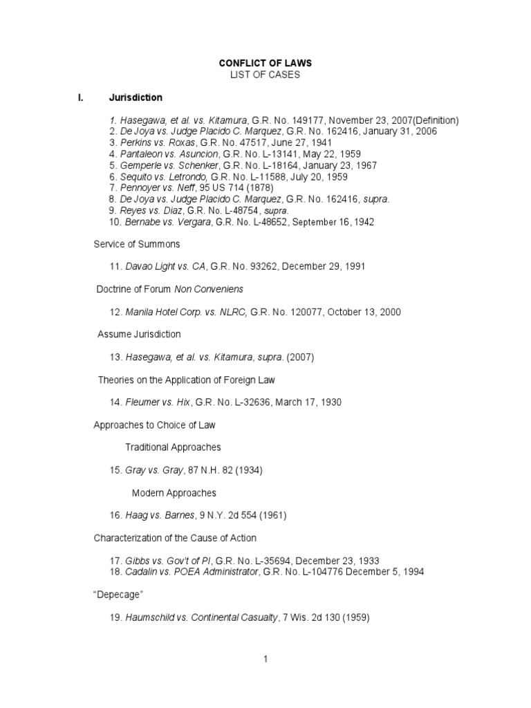 Conflict of Laws LIst of Cases | PDF | Social Institutions | Social Science