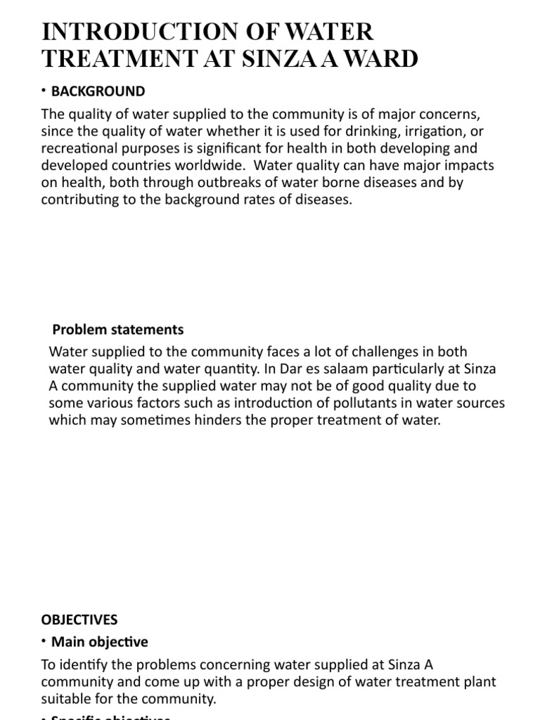 Introduction of Water Treatment at Sinza A Ward | PDF | Water Quality ...