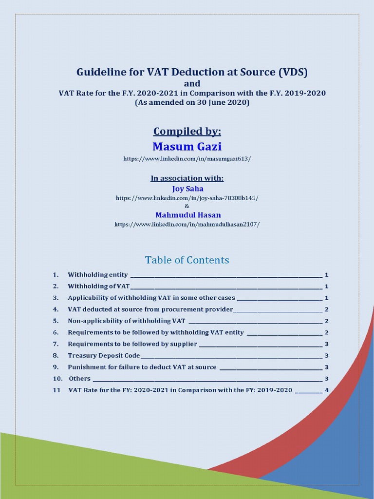 VDS Guideline and VAT Rate For The FY 2020-2021 in Comparison With The ...