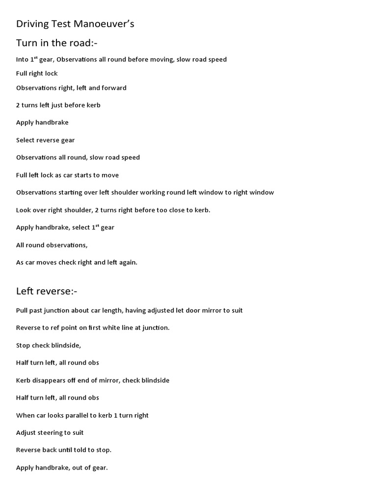 Driving Test Maneuvers Guide | PDF